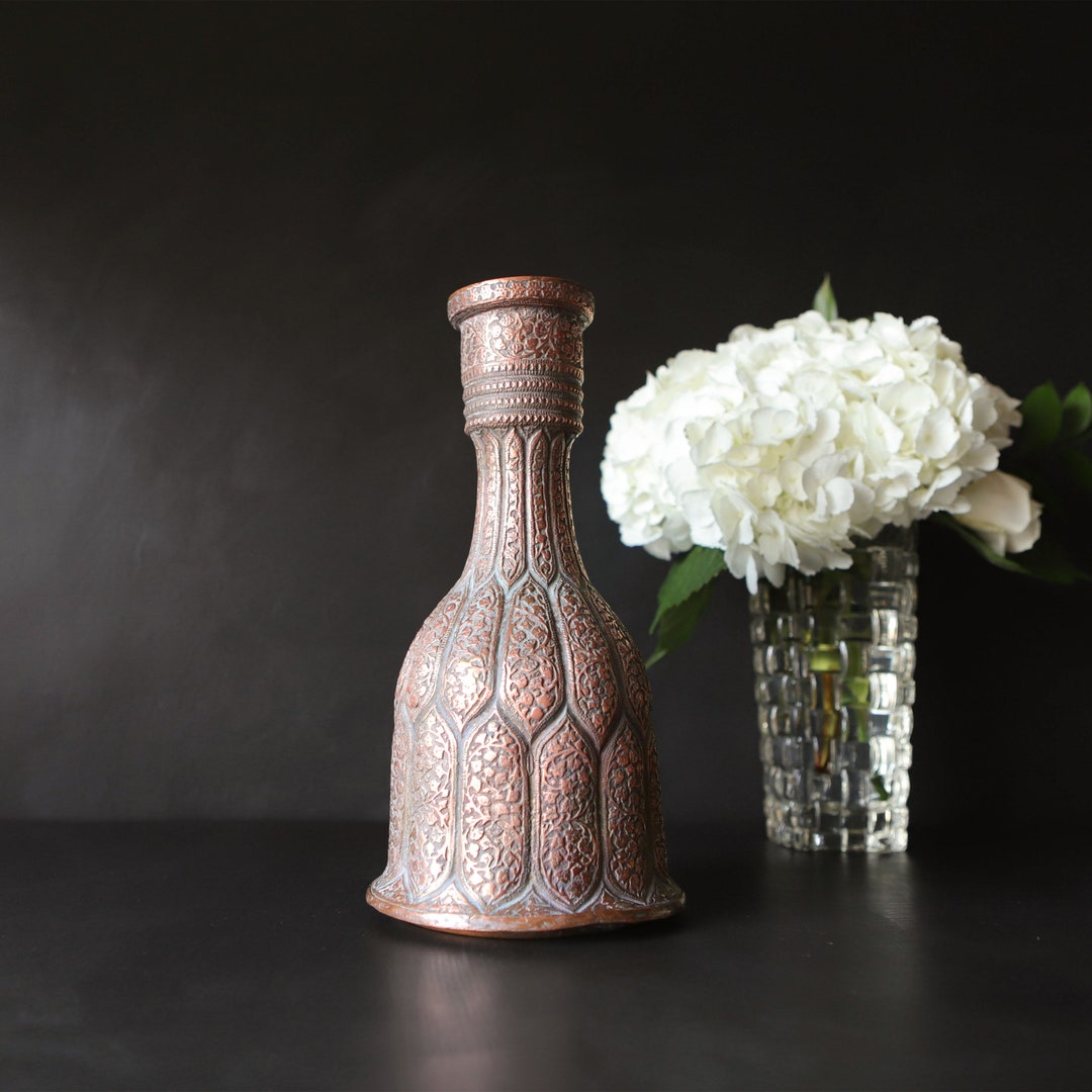 Handmade Vintage Copper Vase: Detailed Repousse Floral Design - Etsy