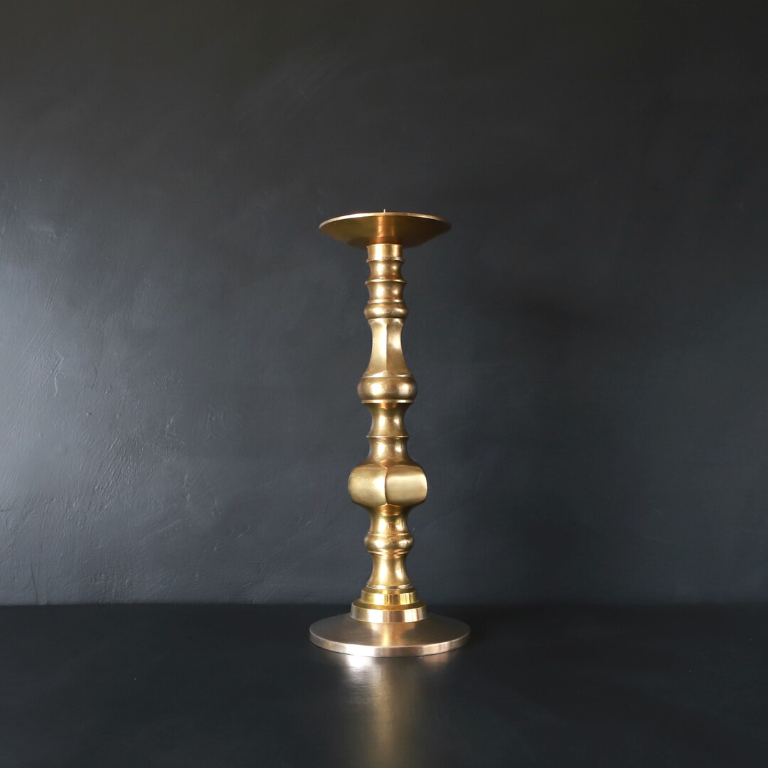 Curvy Brass Candlestick Vintage Pillar Holder Almost 11 1/2 Tall MCM ...