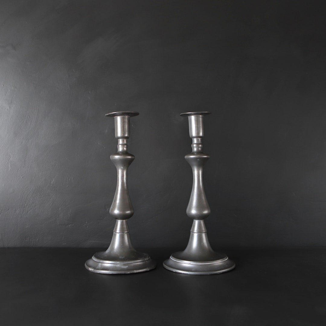 Antique English Pewter Candlesticks 19thc England Silver Tone Metal ...