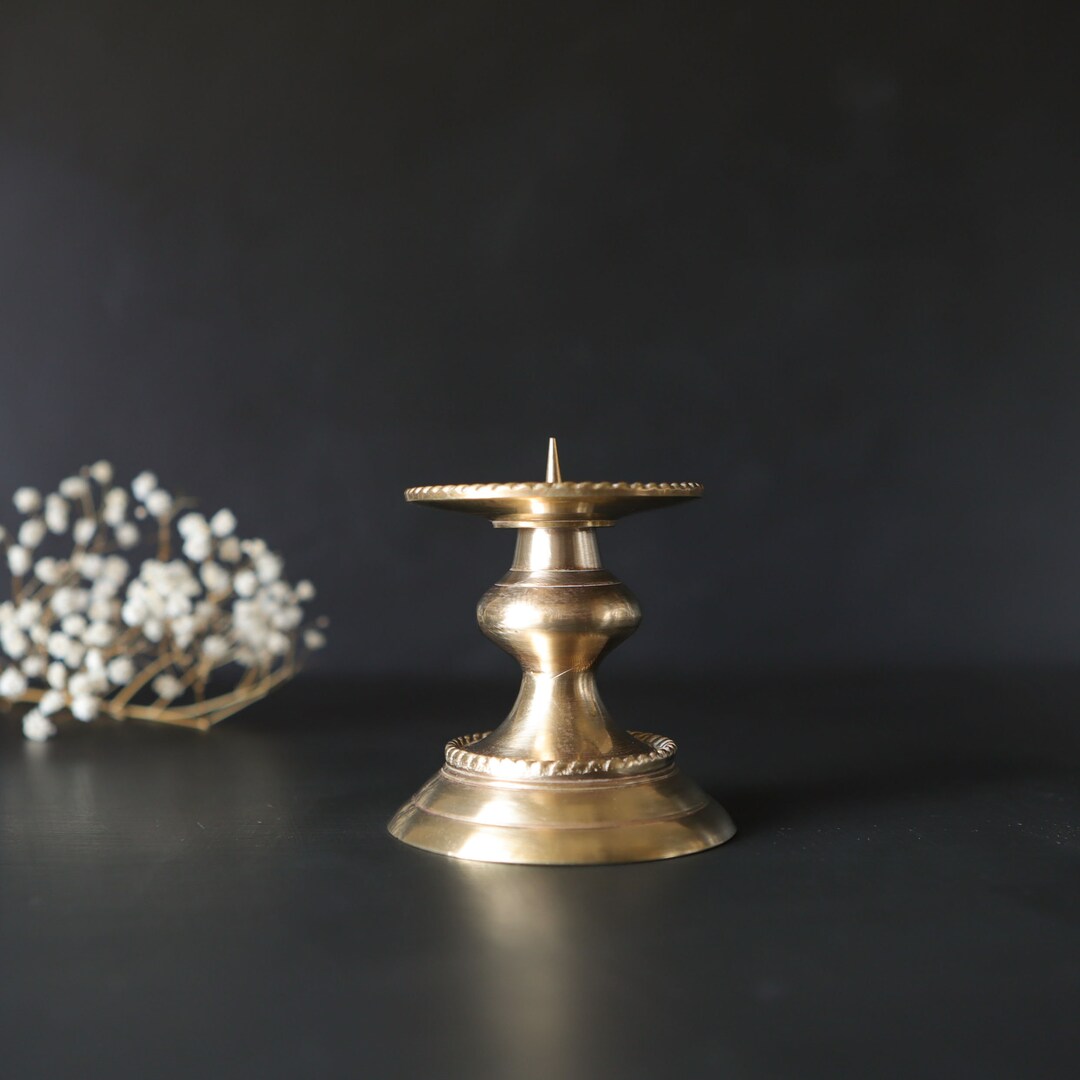Vintage Brass Pillar Candlestick Heavy Fluted Metal Candle Holder With ...