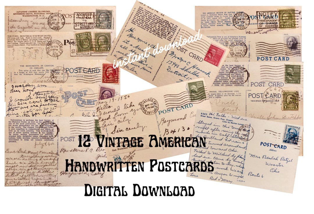 Vintage USA Postcards Printable American Handwritten Digital Download ...