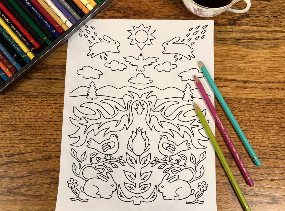 Bunny Rabbit Printable Coloring Page Birds Flowers Sunshine Landscape ...