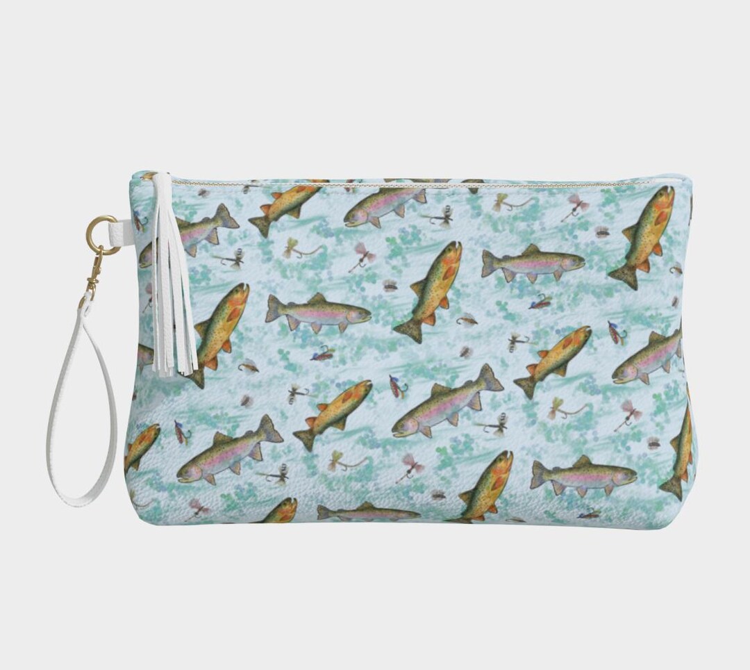 Trout Fly Fishing Fish Travel Pouch Makeup Bag Vegan Leather Zipper - Etsy