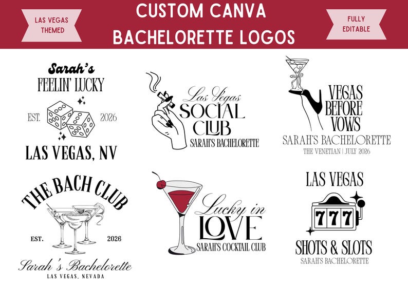 Vegas Bachelorette Party Logo Bundle, Customizable Canva Template (SVG ...