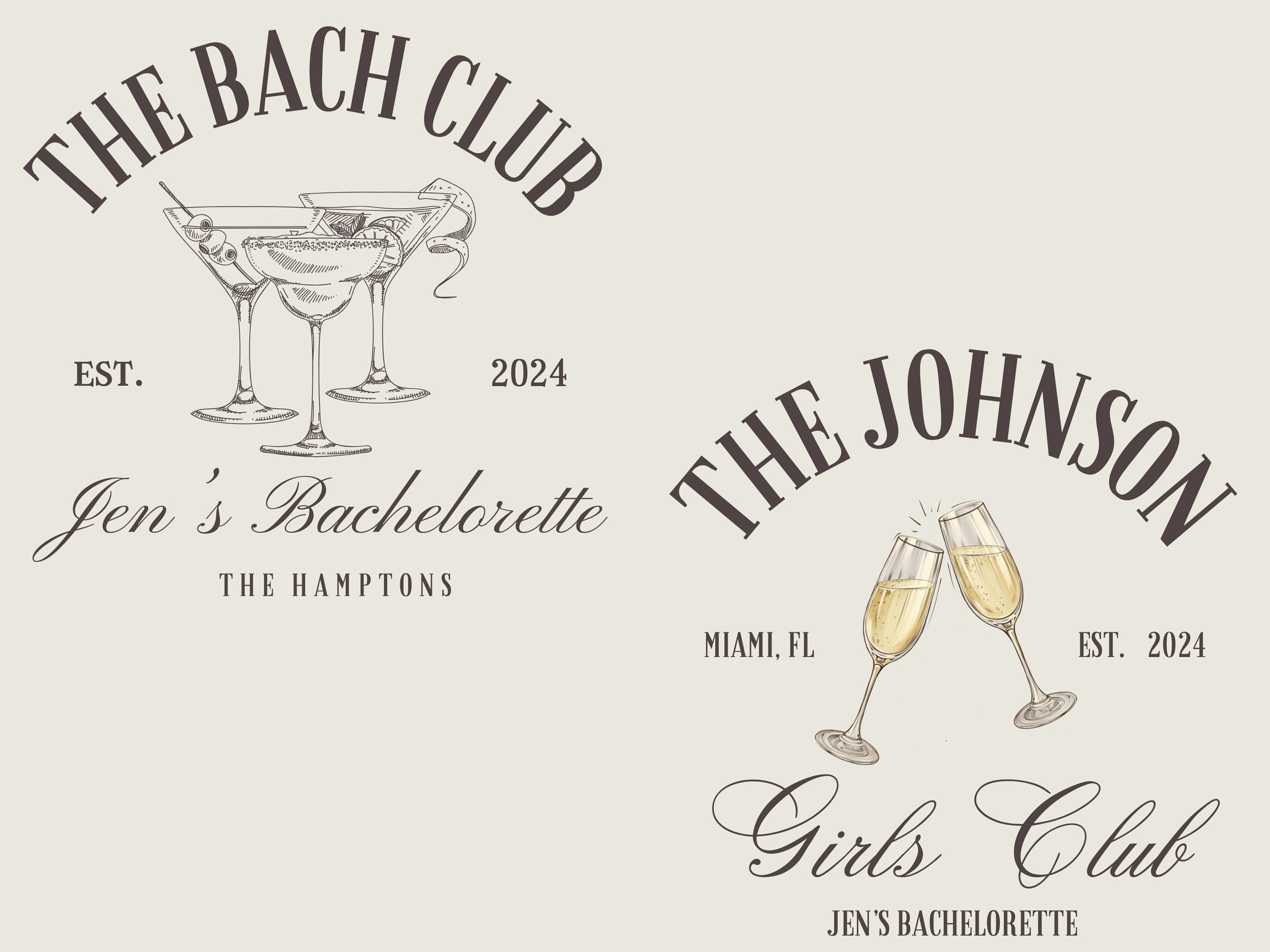 Editable Girls Club Bachelorette Party Logo Pack, Elegant Bach Club ...