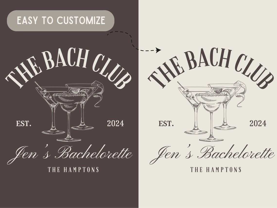 Editable Girls Club Bachelorette Party Logo Pack, Elegant Bach Club ...