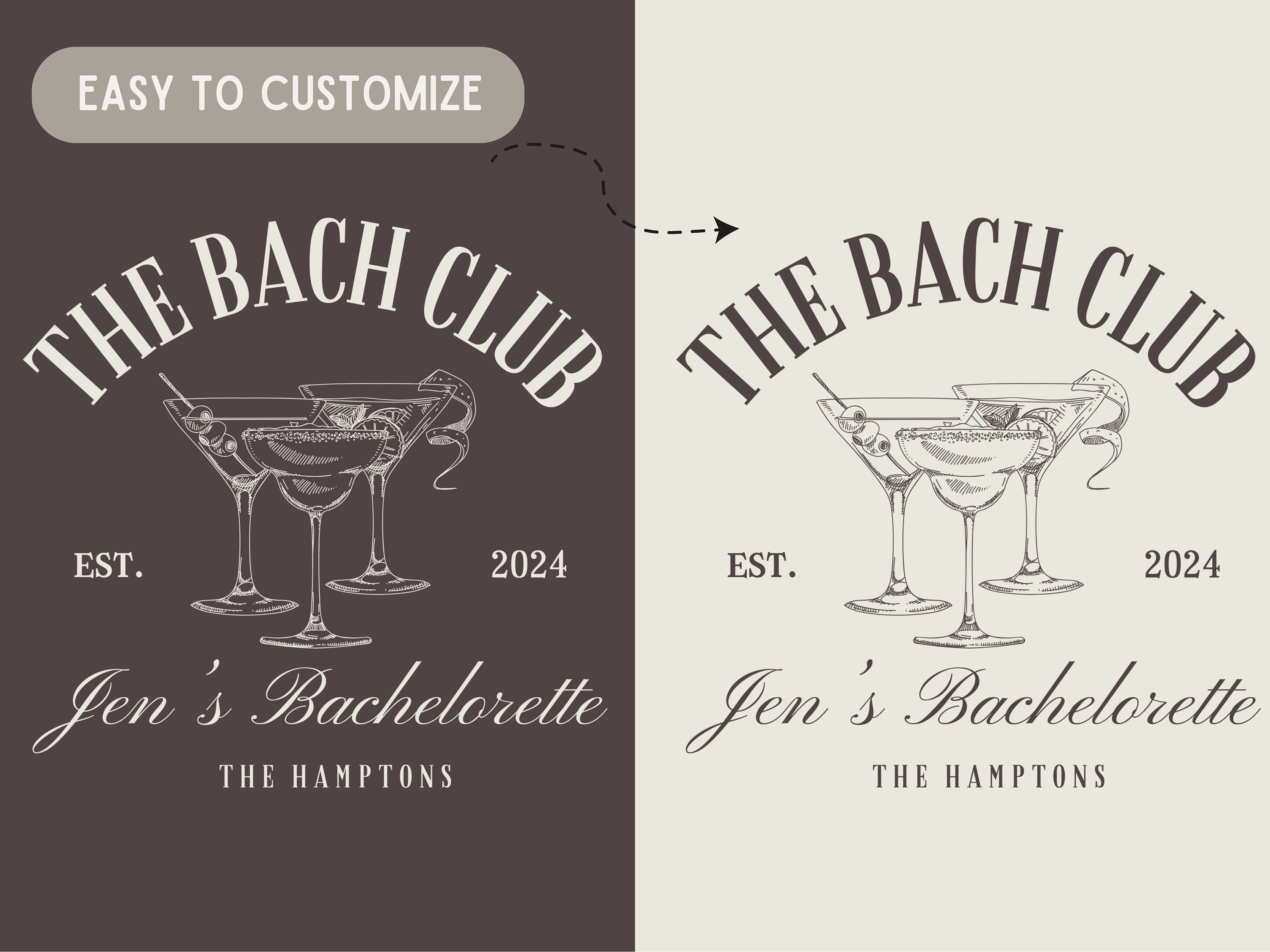 Editable Girls Club Bachelorette Party Logo Pack, Elegant Bach Club ...