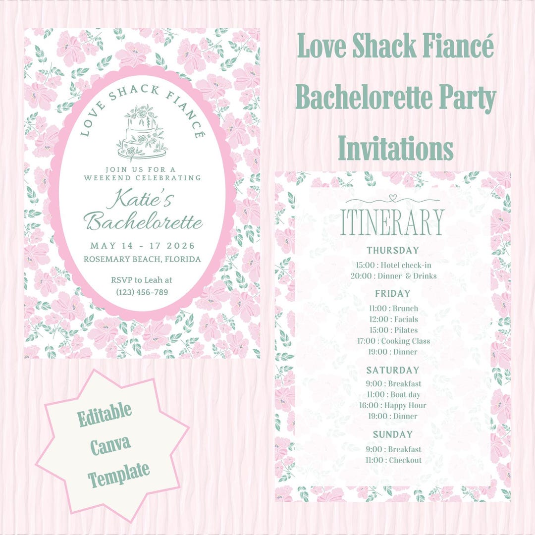 Editable Love Shack Fiancé Bachelorette Party Invitation Template, Love ...