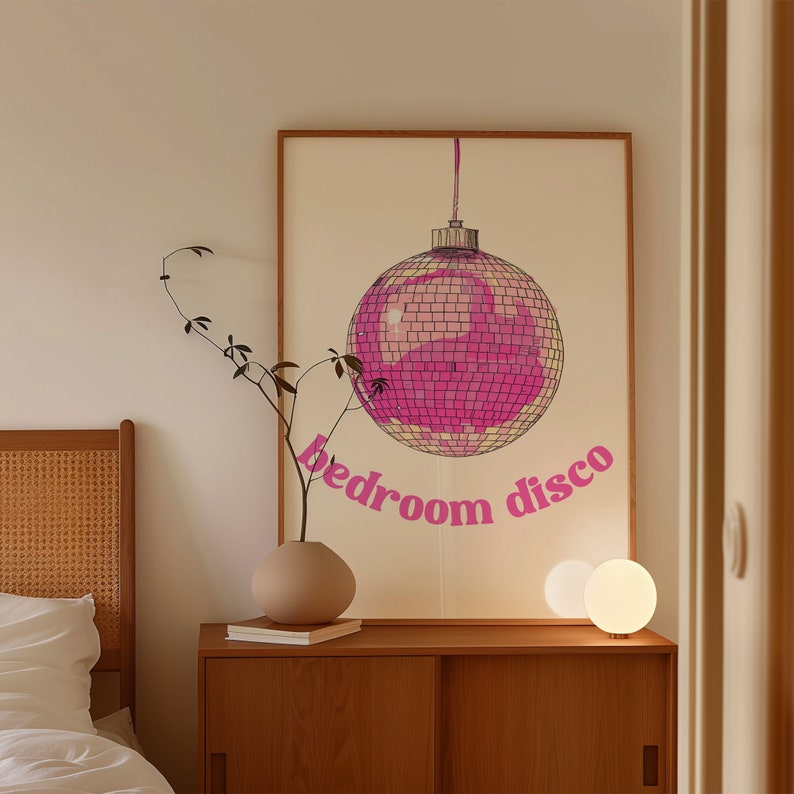 Bedroom Disco Poster, Bedroom Disco Ball Print, Colorful Disco Wall ...