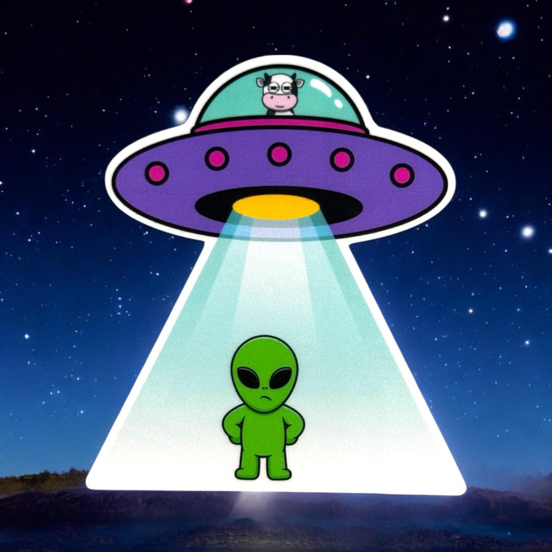 Cow Abducting Alien Sticker - Etsy