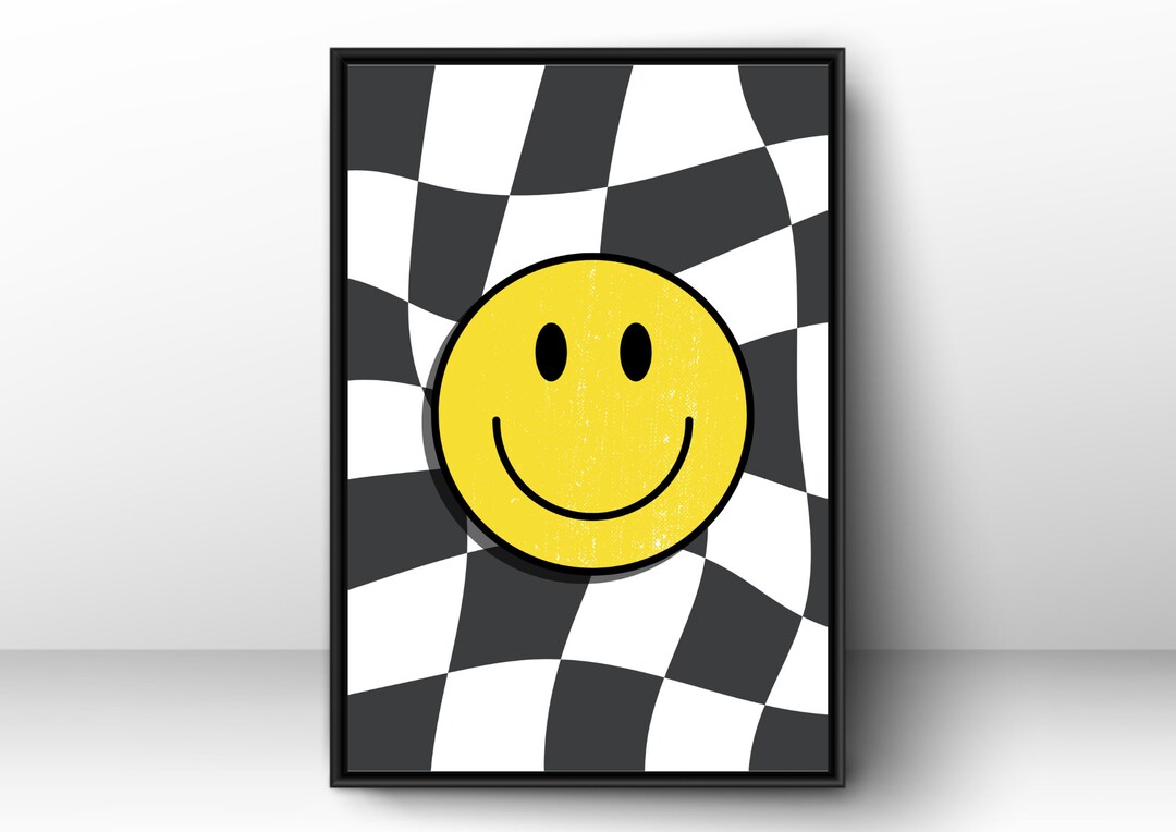 Wavy Checkerboard Smiley Face Black White Print | Emo Pop Punk ...