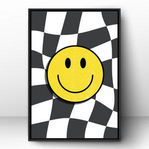 Wavy Checkerboard Smiley Face Black White Print | Emo Pop Punk ...