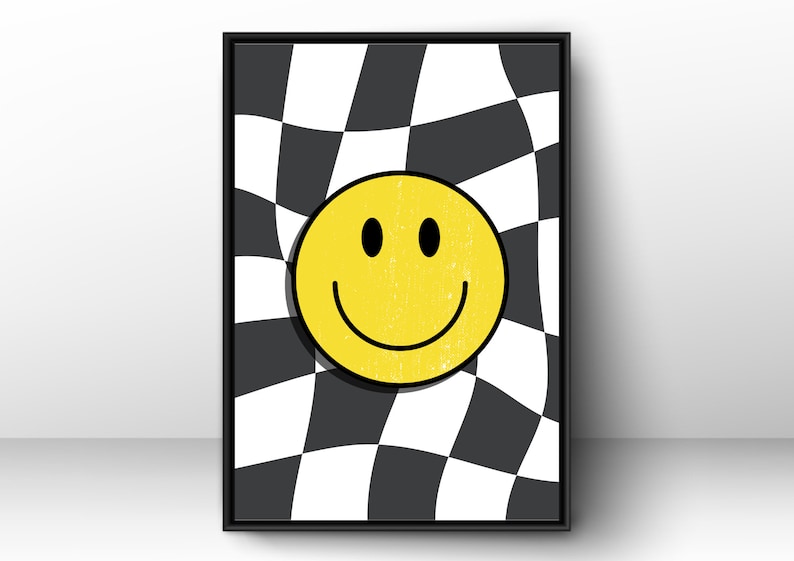 Wavy Checkerboard Smiley Face Black White Print | Emo Pop Punk ...