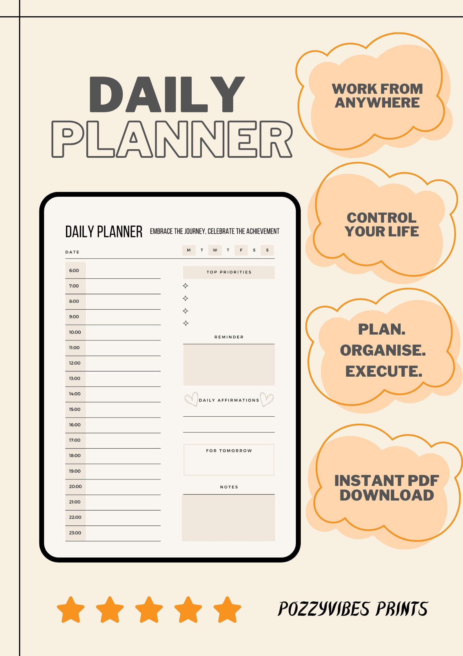 Editable Daily Planner Neutral Tones Unlimited Printable / Editable PDF ...