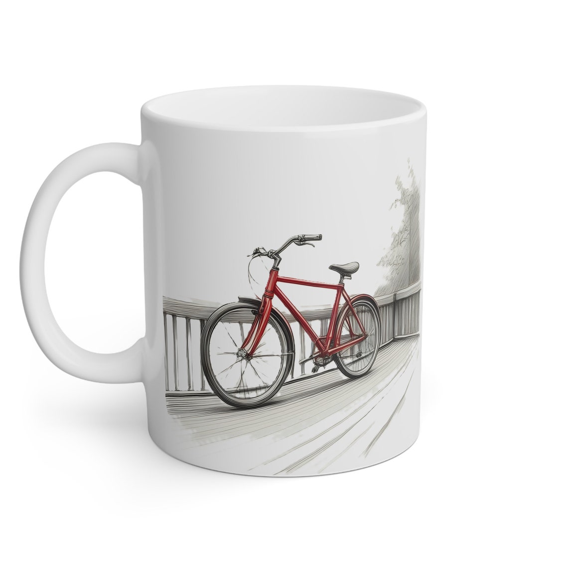 White Bike Mug 11oz Cycling Lover Coffee Cup With Unique Bicycle ...