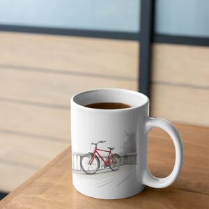 White Bike Mug 11oz Cycling Lover Coffee Cup With Unique Bicycle ...