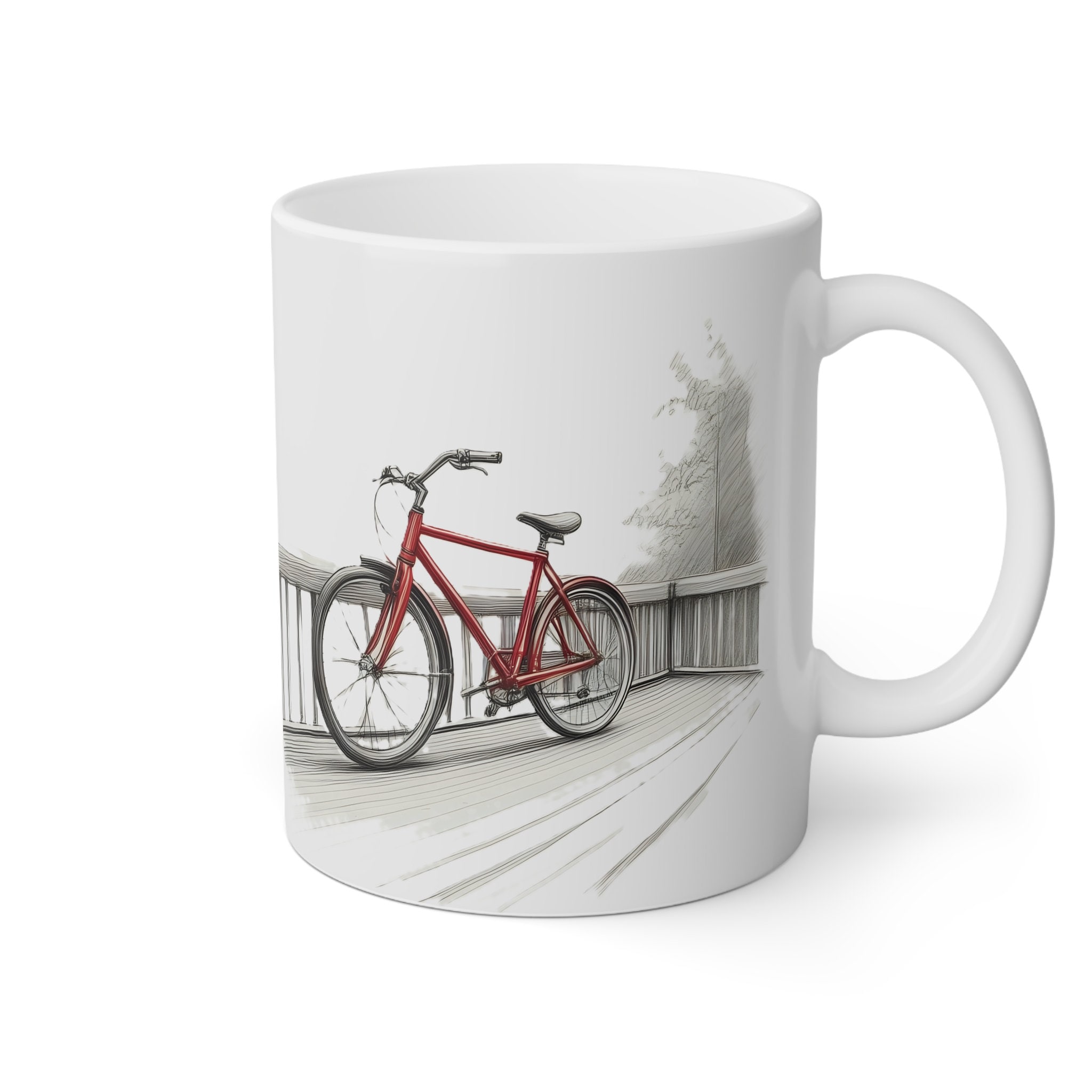 White Bike Mug 11oz Cycling Lover Coffee Cup With Unique Bicycle ...