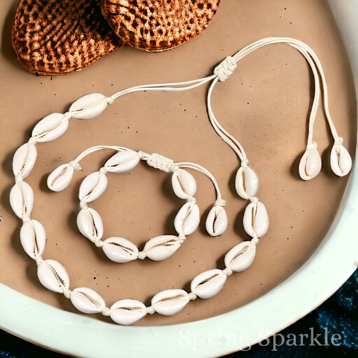 Cowrie Seashell Necklace Bracelet Set: Cowrie Seashell Bracelet, Cowrie ...