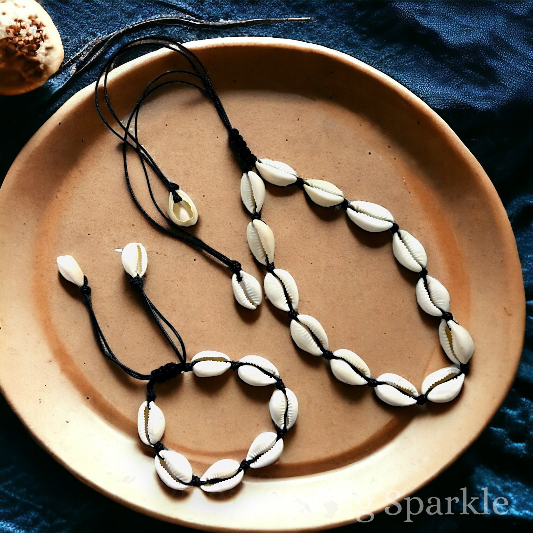 Cowrie Seashell Necklace Bracelet Set: Cowrie Seashell Bracelet, Cowrie ...