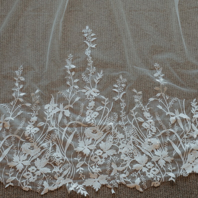 Floral Veil, Long Bridal Veil, Floral Design With Sequence, Princess ...