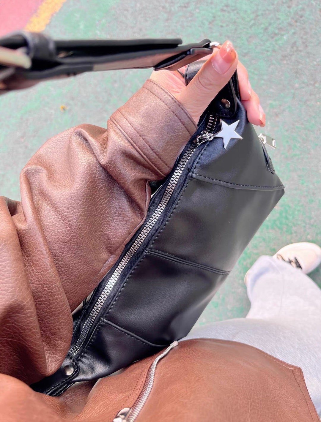 Black Leather Cyber Y2K Shoulder Bag, Y2k 00s Bag, Shoulder Bag, Retro ...