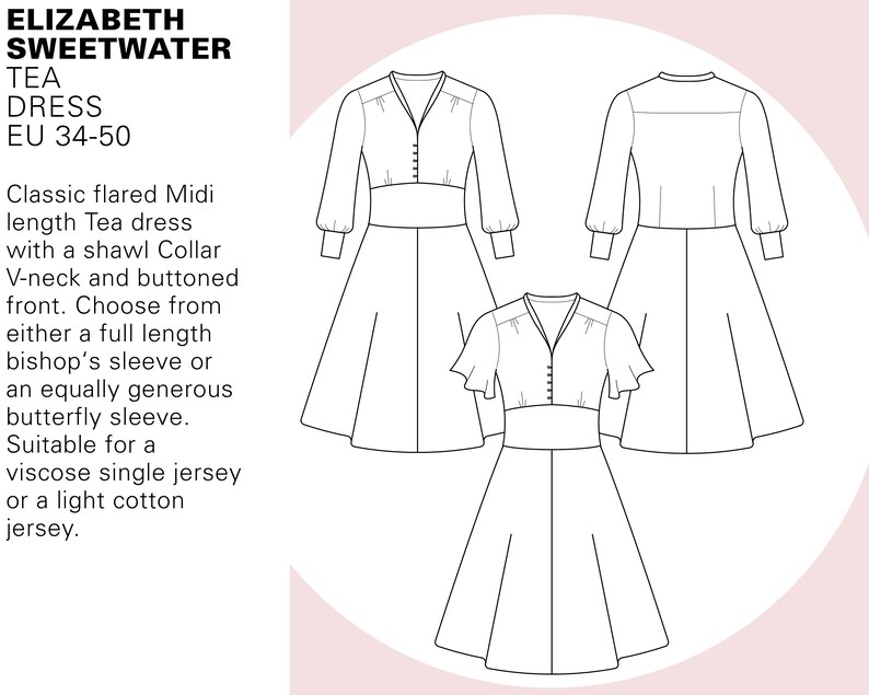 Sewing Pattern Jersey Tea dress PDF download EU34-50 | Etsy