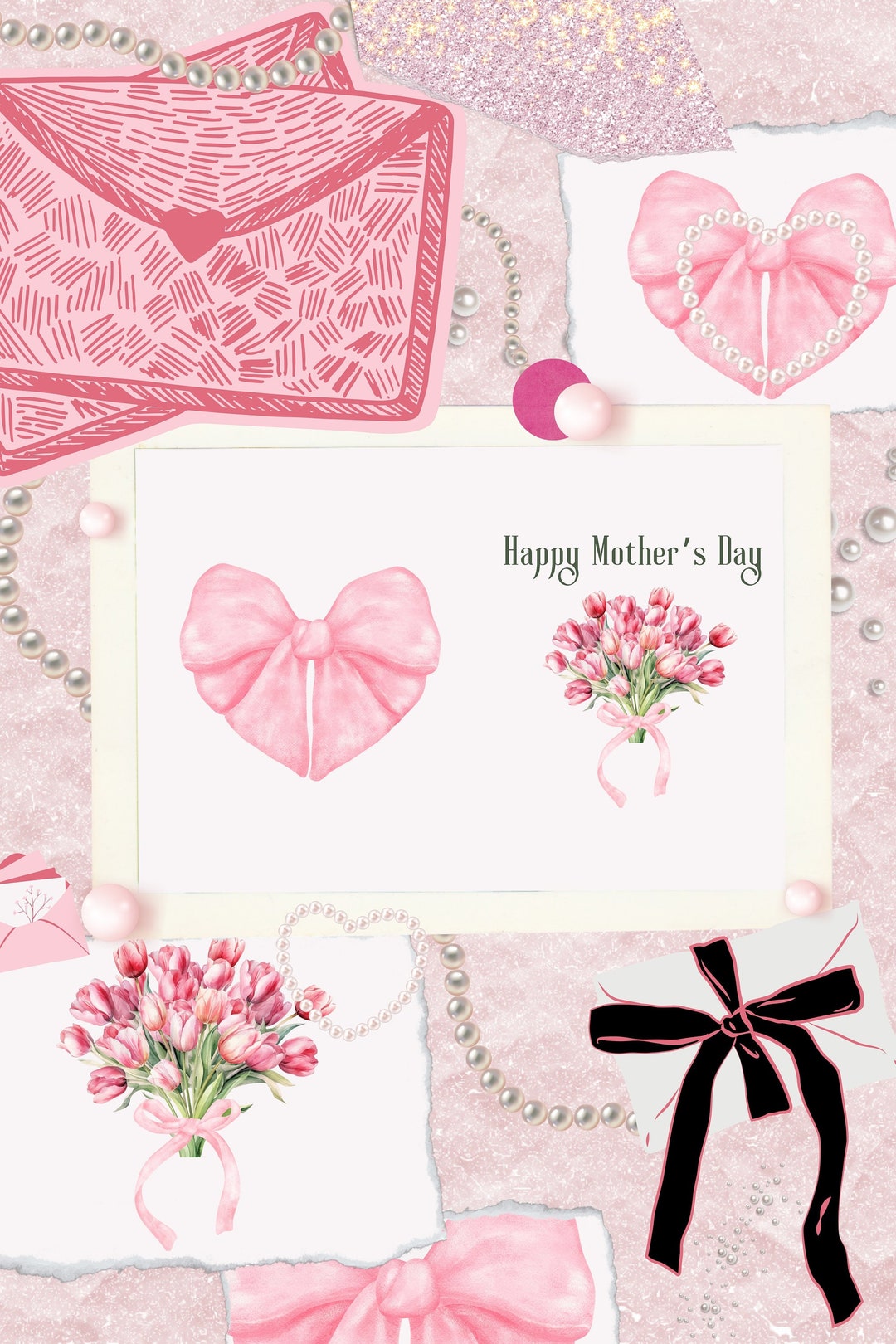 Lovely Pink Mother's Day Card Pink Floral Design With Heart-shaped ...