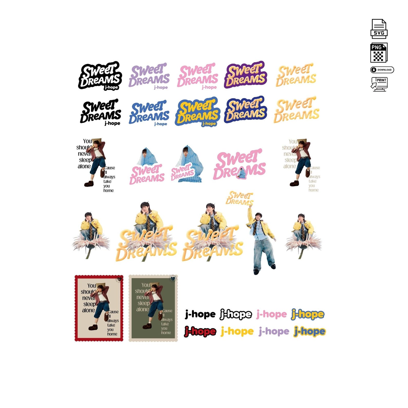 Bts Jhope Sweet Dreams Sticker Pack | SVG, PNG | BTS Stickers | Jhope ...