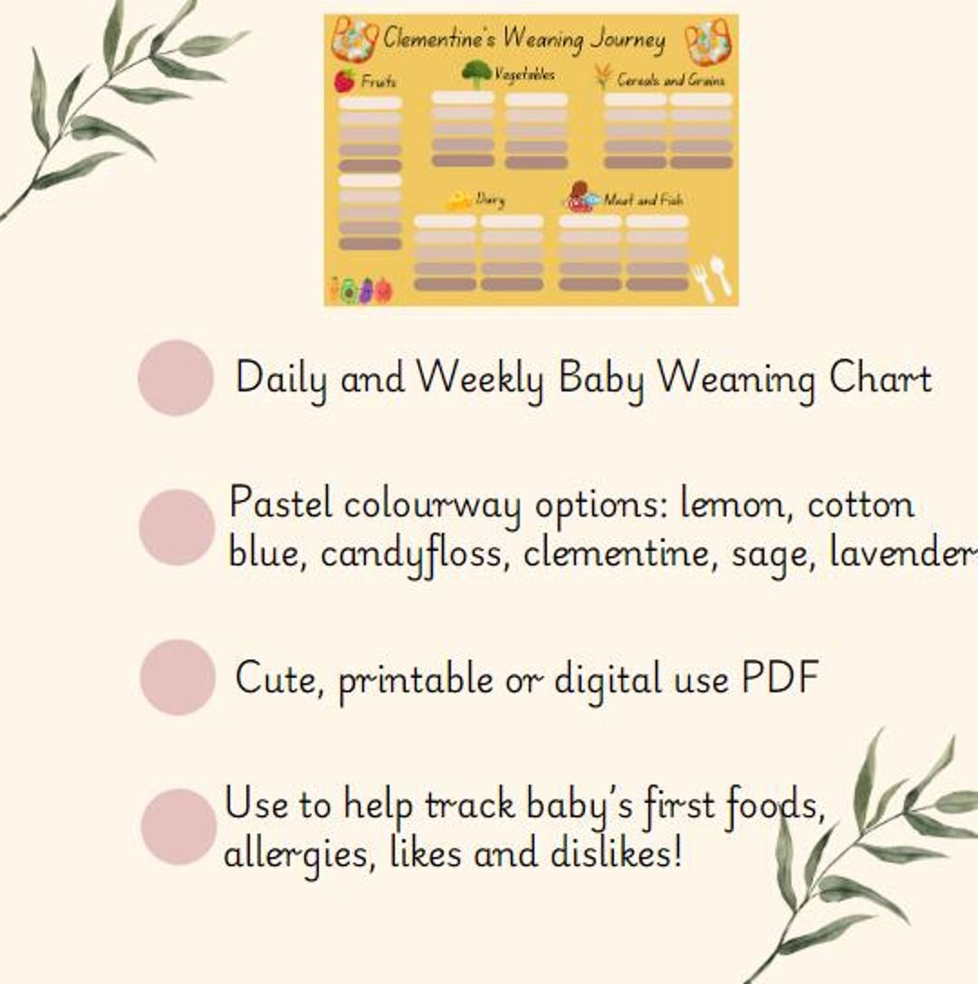 Baby Weaning Chart 4 Page A4 Digital Poster, Personalised Charts ...