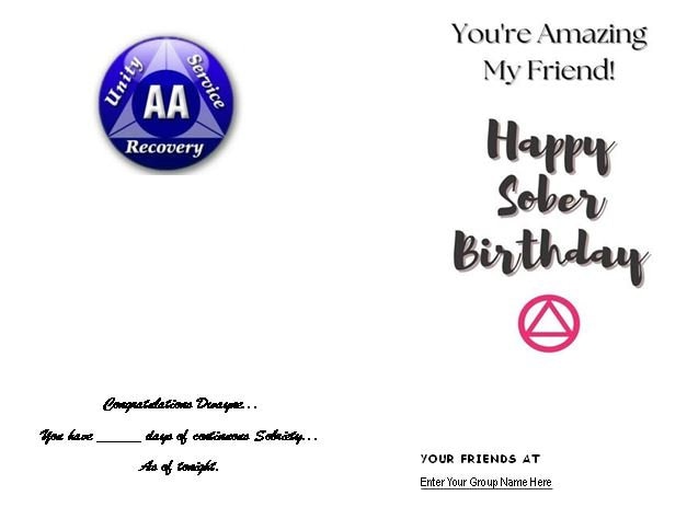 AA Birthday Card, Alcoholic Anonymous Birthday Card, AA Anniversary Card, Alcoholics Anonymous ...