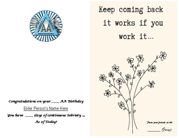 AA Birthday Card, Alcoholic Anonymous Birthday Card, AA Anniversary Card, Alcoholics Anonymous ...