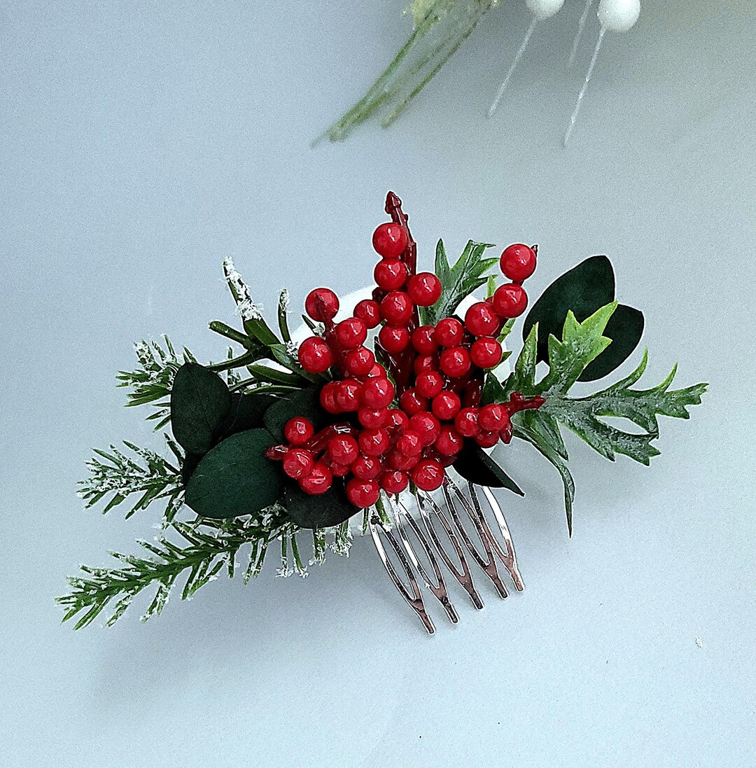 Winter Hair Comb Winter Handmade Hair Comb Christmas Wedding Comb Red ...