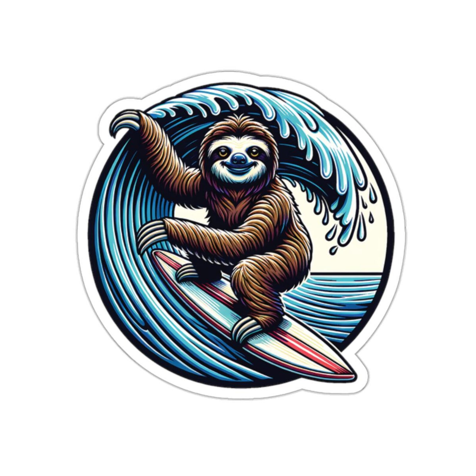 Sloth on a Surfboard Sticker Cute and Funny Vinyl Decal for Surfing ...