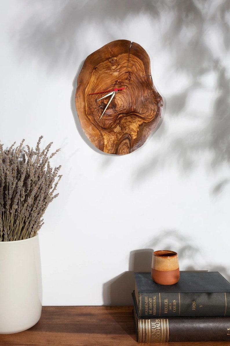 Handcrafted Olive Wood Wall Clock Unique Rustic Decor Natural Wood ...