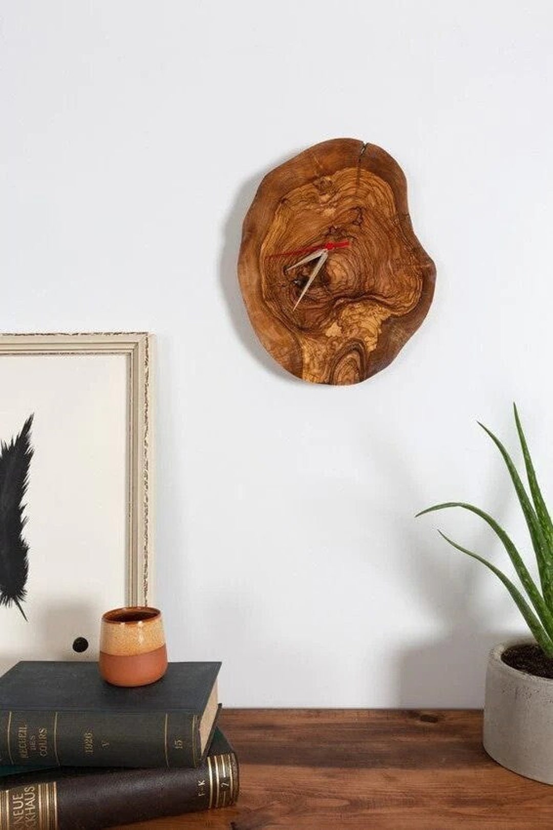 Handcrafted Olive Wood Wall Clock Unique Rustic Decor Natural Wood ...