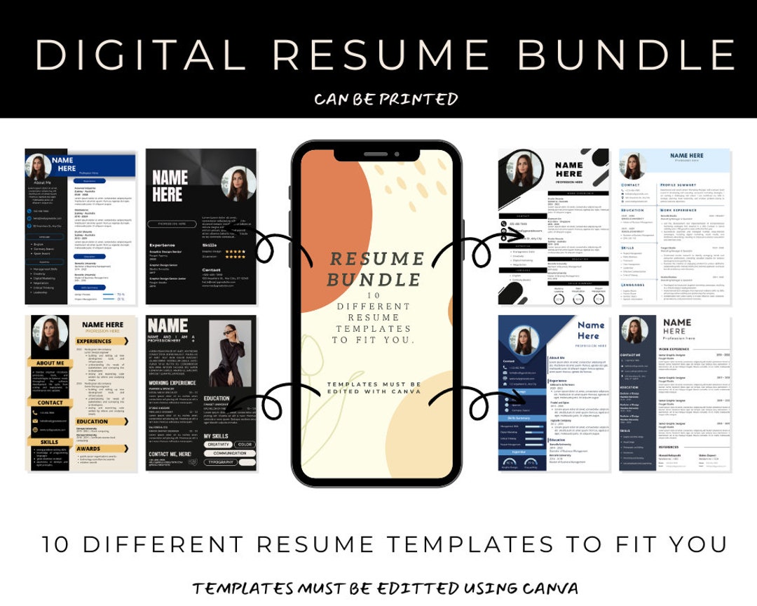 Digital Resume Bundle | 10 Resume Templates | Digital Resume ...