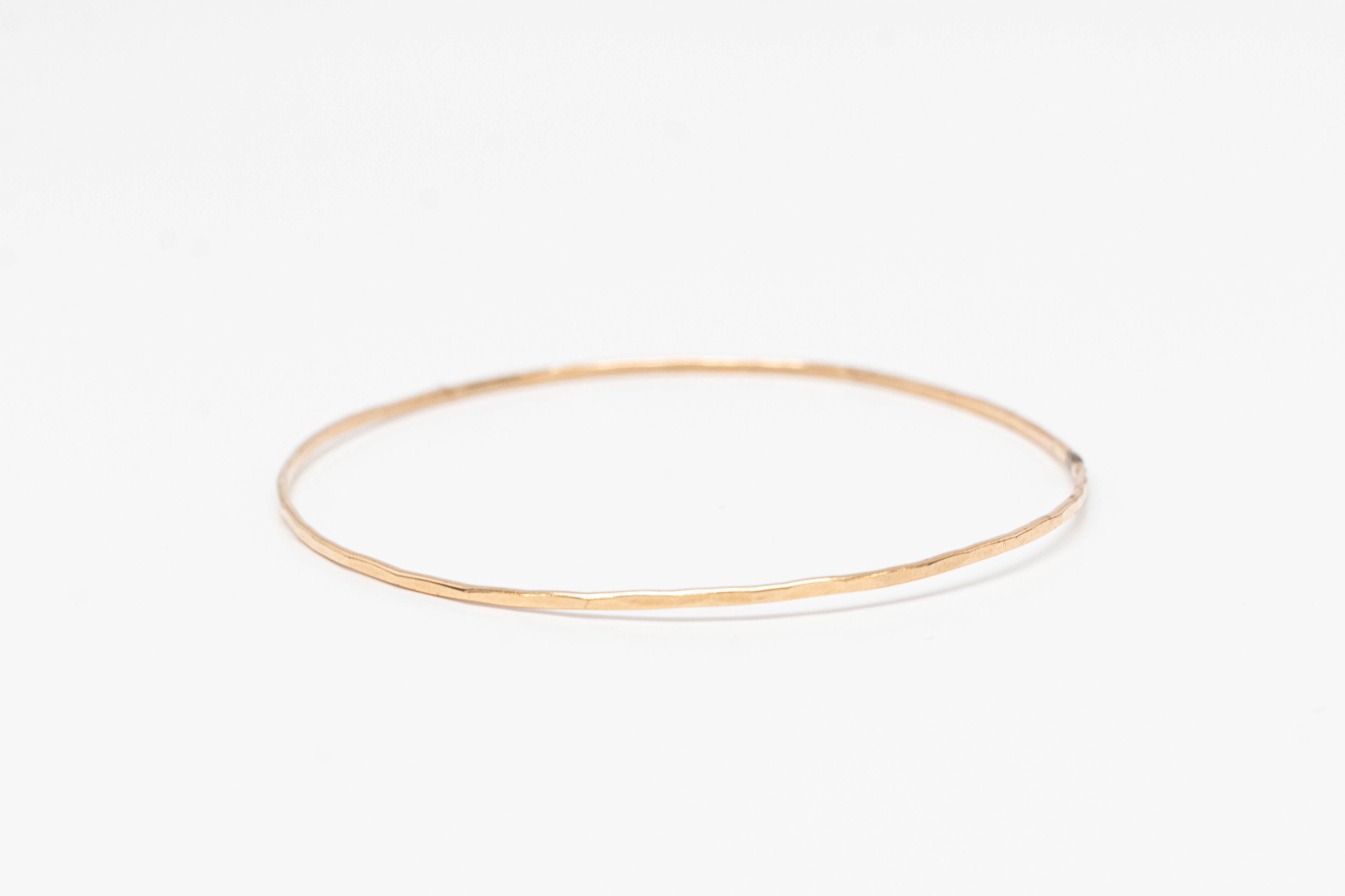 One Solid 14k Gold Thin Hammered Bangle - Etsy