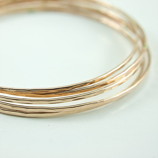 One Solid 14k Gold Thin Hammered Bangle - Etsy