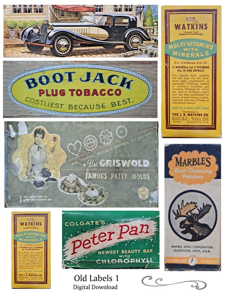 Vintage Labels, Digital Download, Medical Labels, Tobacco, Soap, Spices ...