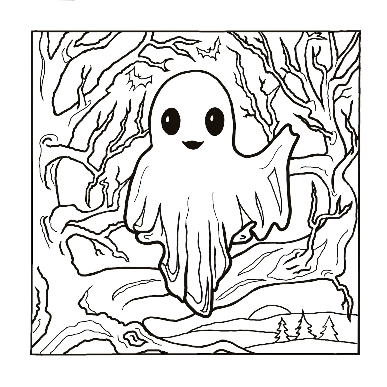 Ghostie Coloring Page, Halloween, Spooky, Adult Coloring Page, Color ...