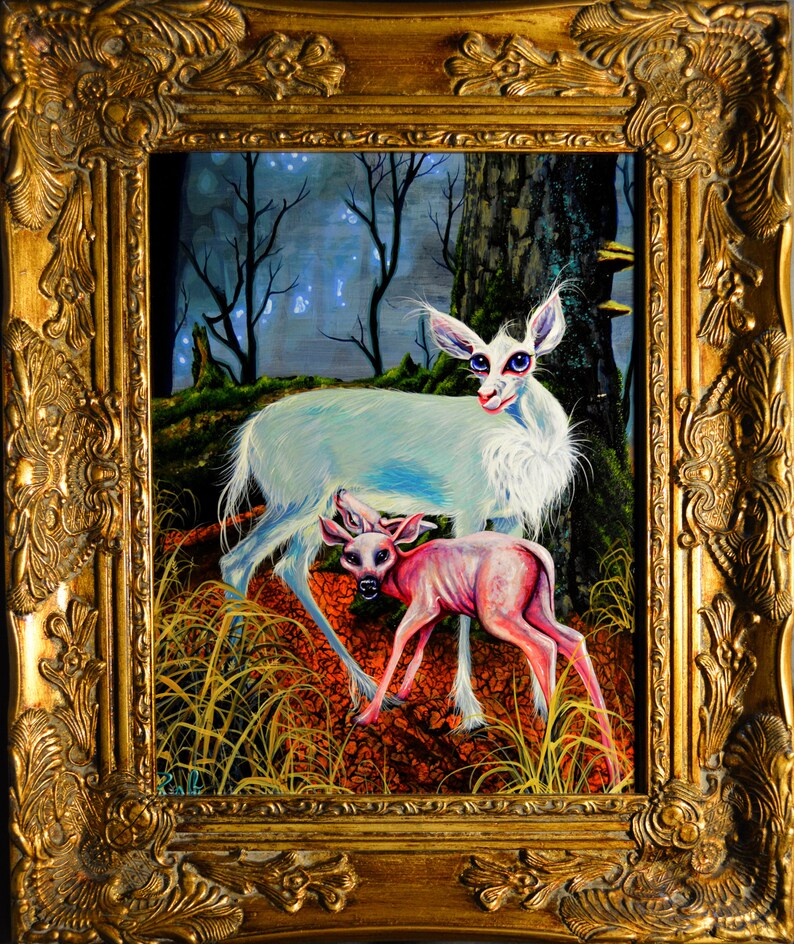 RW2 Original Fawn painting surreal two headed deer lowbrow | Etsy