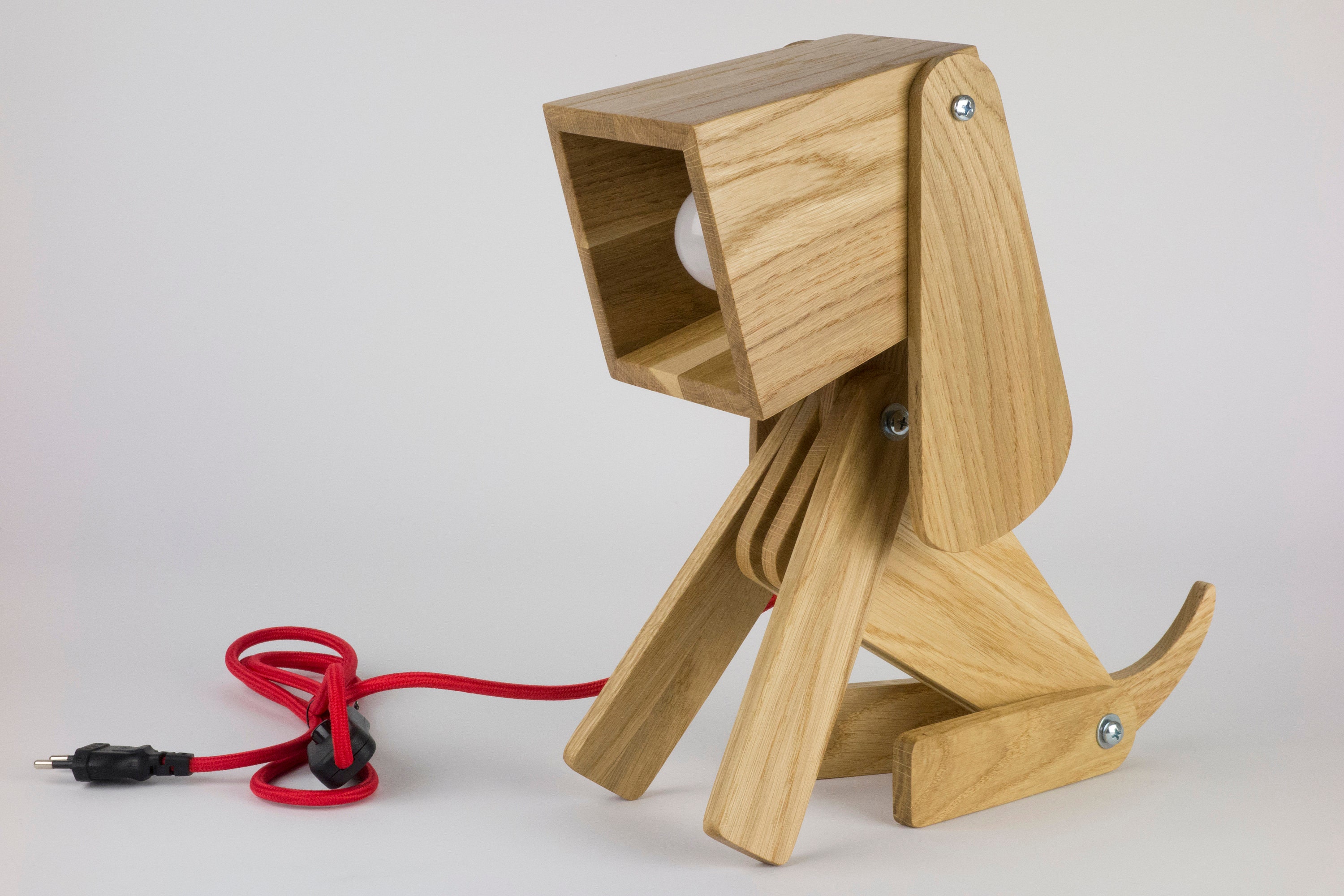 Oak Dog Table Lamp - Posable Wooden Desk Light, Kids Lighting - Etsy