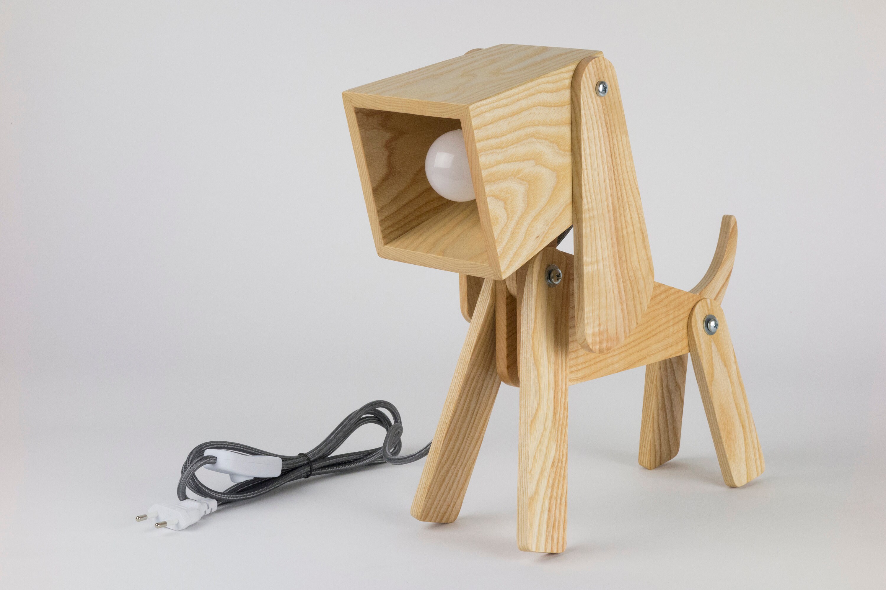 Oak Dog Table Lamp - Posable Wooden Desk Light, Kids Lighting - Etsy