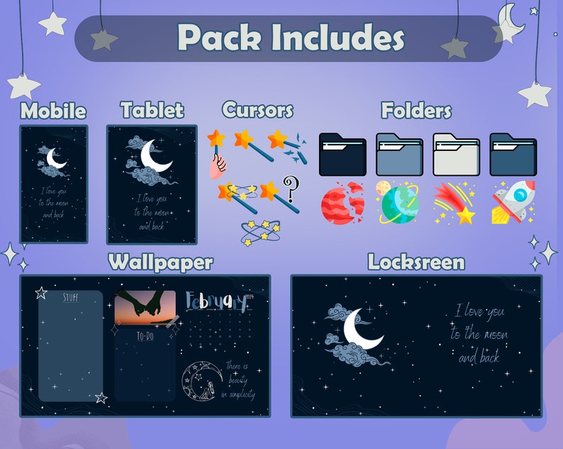 Celestial Moon Moon and Stars Theme Computer Desktop Organizer ...