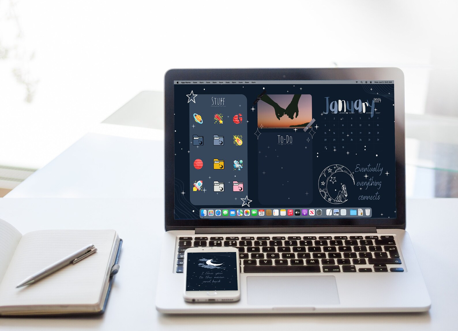 Celestial Moon Moon and Stars Theme Computer Desktop Organizer ...