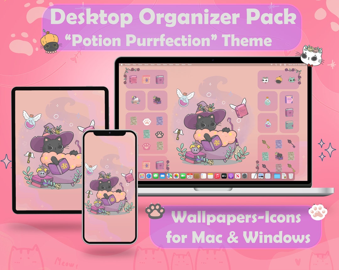 Potion Purrfection Witchcraft Cat Theme Computer Desktop Organizer ...