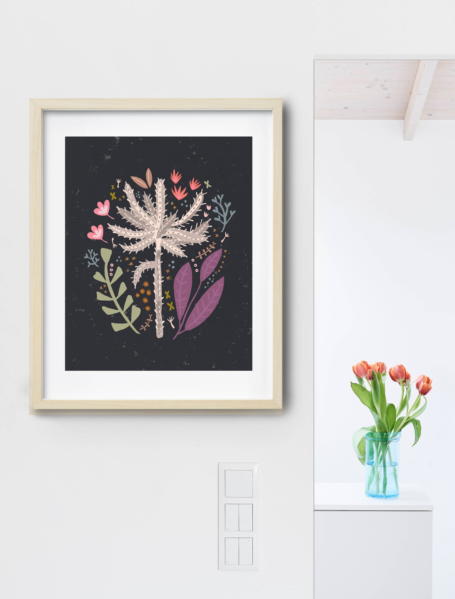 Modern Botanical Print with Scandinavian Style Floral Nature | Etsy