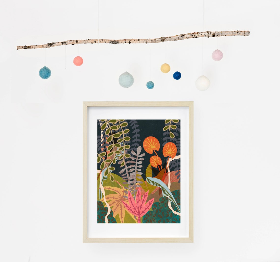 Jungle Botanical Print Children's Room Tropical Art Mid - Etsy