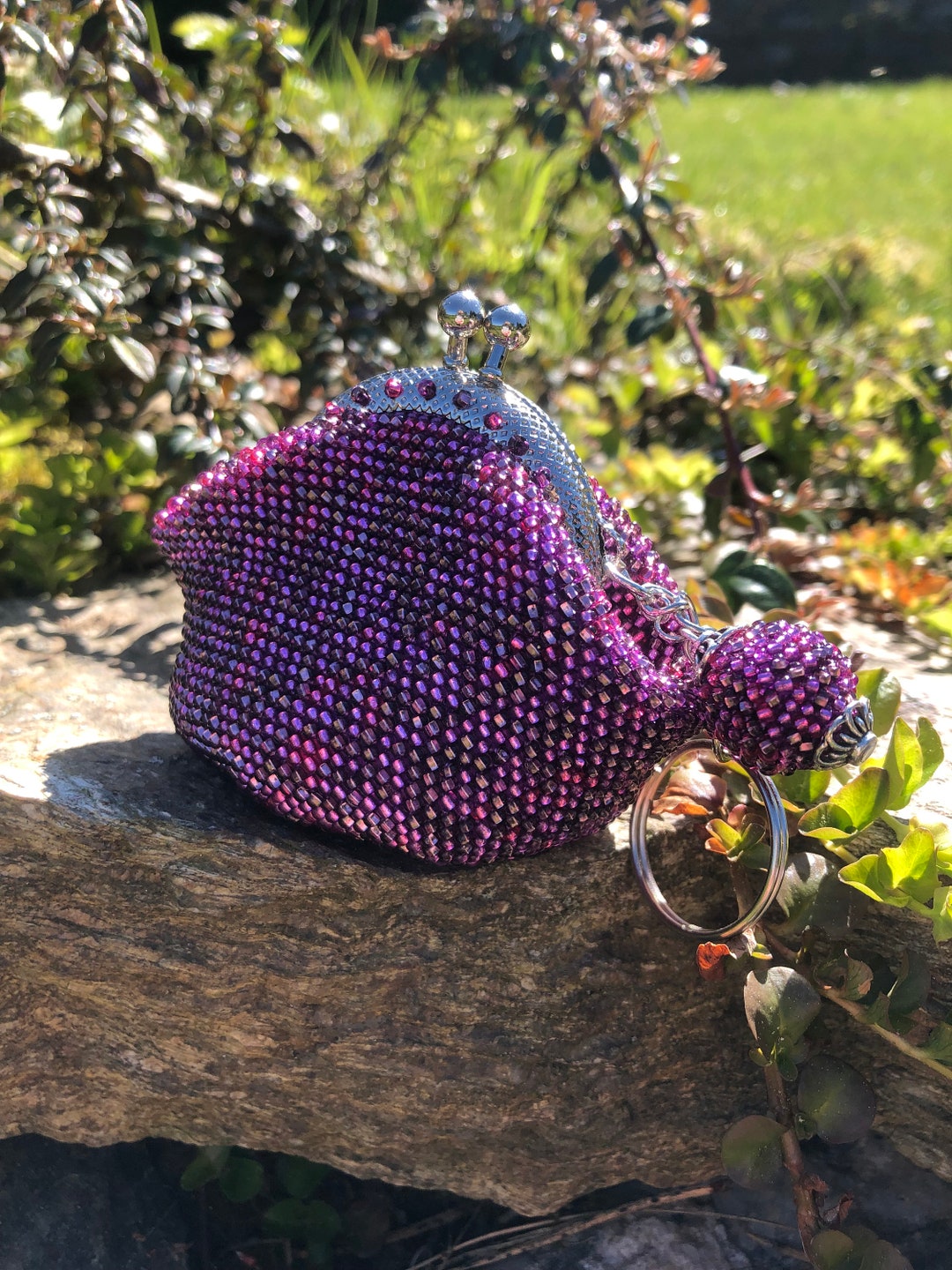 Vintage Style Beaded Key Ring Coin Purse. Key Pouch. Key Ring Wallet ...