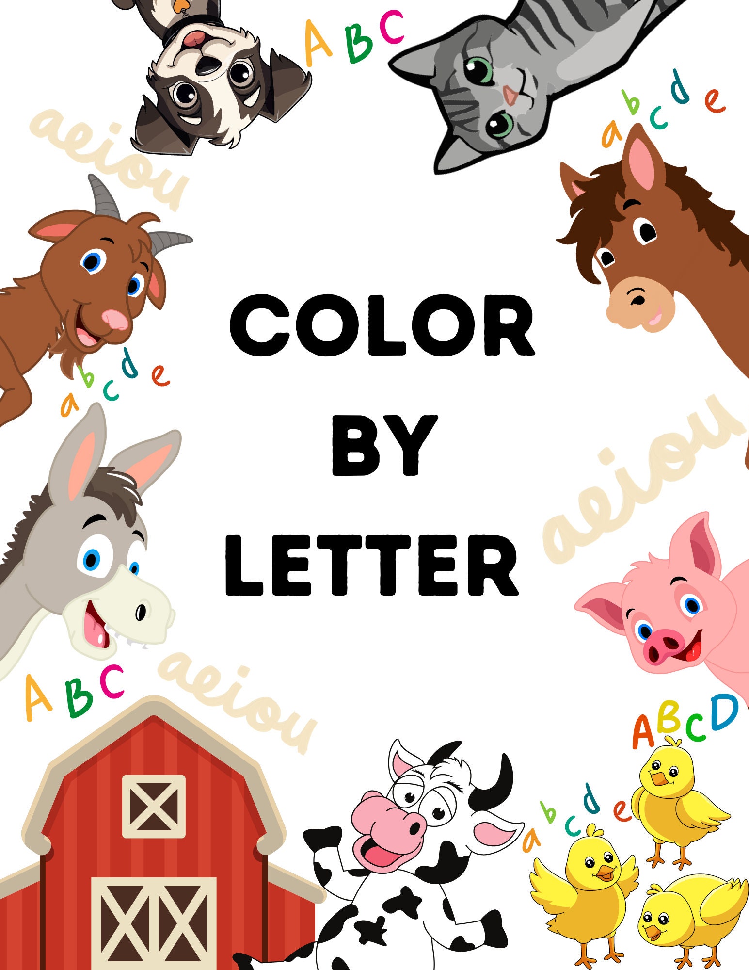 10 Page Farm Animal Color by Number - Etsy